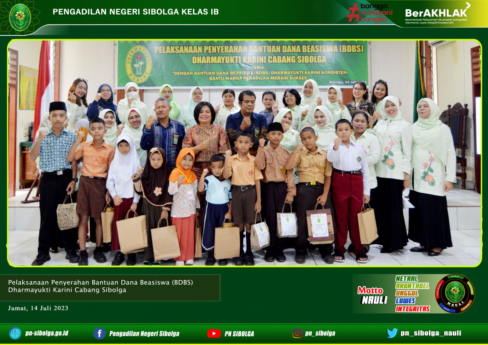 PELAKSANAAN PENYERAHAN BANTUAN DANA BEASISWA (BDBS) DHARMAYUKTI KARINI CABANG SIBOLGA TAHUN 2023