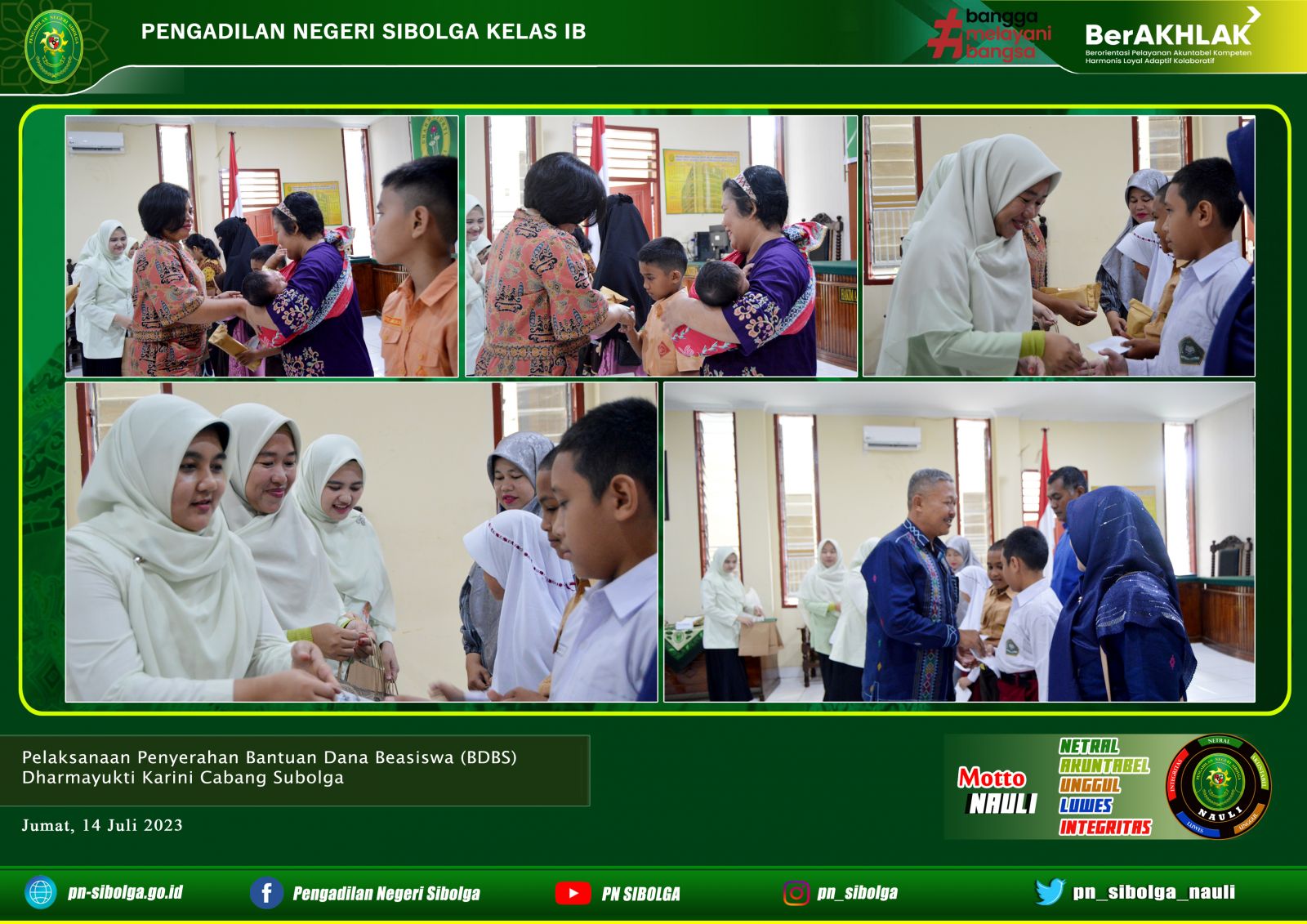 PELAKSANAAN PENYERAHAN BANTUAN DANA BEASISWA (BDBS) DHARMAYUKTI KARINI CABANG SIBOLGA TAHUN 2023